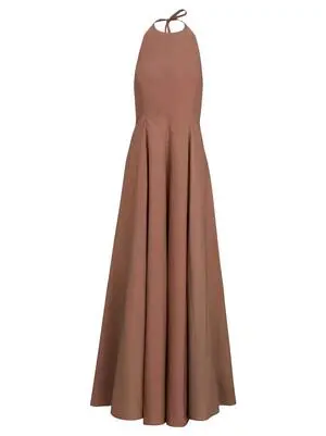 Brunello Cucinelli Poplin Halterneck Maxi Dress - Brown
