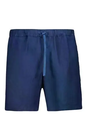 120% Lino Drawstring-fastening Shorts - Blue
