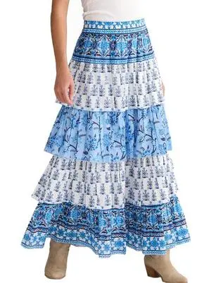 TALISMAN THE LABEL Ariel Tiered Maxi Skirt - Blueberry Fields