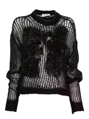 Attico Feather-appliqué Open-knit Sweater - Black