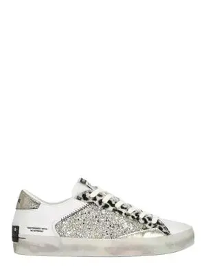 CRIME LONDON Distressed Animal-print Glitter Sneakers - White