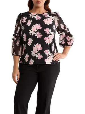 Anne Klein Floral Ruffle Top - Anne Black Mult