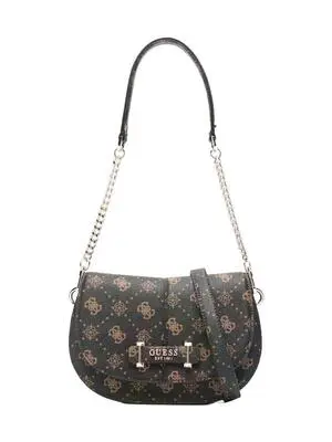 Guess Carrie Monogram Chain Shoulder Bag - Brown