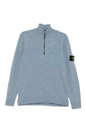 Stone Island Zip Mock-neck Sweater - Blue