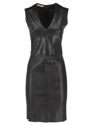Prada V-neck Leather Dress - Black