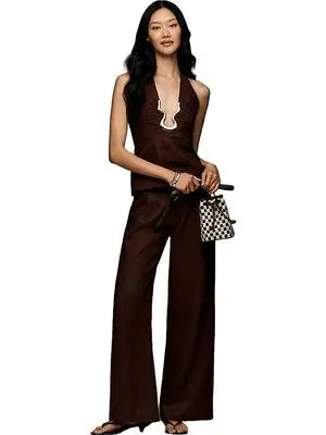 Bardot Geordy Hipster Linen Pants - Chocolate