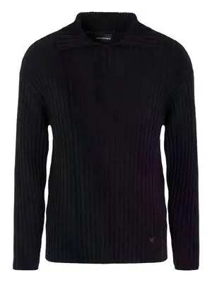 Emporio Armani Split-neck Ribbed-knit Jumper - Black