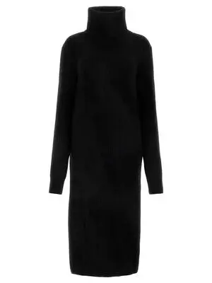 Saint Laurent Turtleneck Ribbed Knit Dress - Black