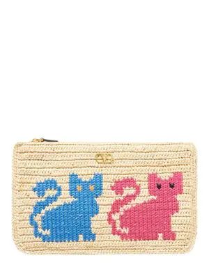 Valentino Garavani Embroidered Raffia Clutch - Neutrals
