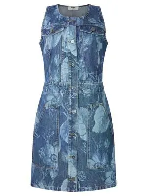 Fendi Floral-print Button-front Dress - Blue
