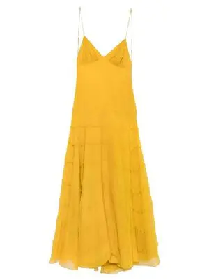 Saint Laurent Tiered Ruffled Dress - Yellow