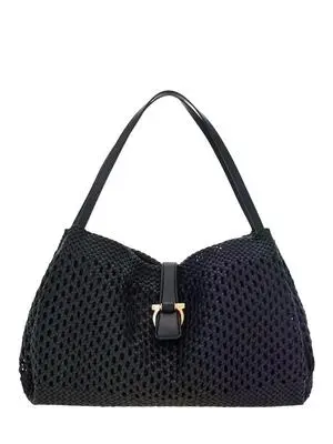 FERRAGAMO Large Woven Leather Tote - Black