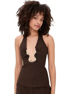 Bardot Cavarly Linen Halter Top - Chocolate