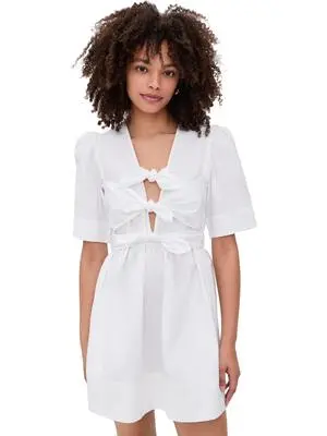 GANNI Stretch Cotton Mini Tie Strap Dress - Bright White