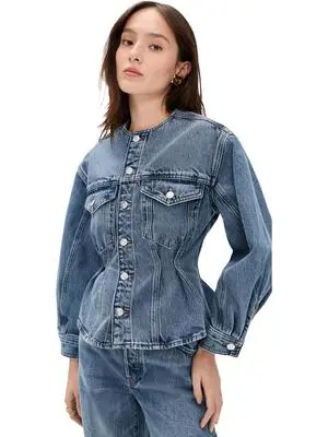 FRAME The Nipped Collarless Denim Jacket - Umbria