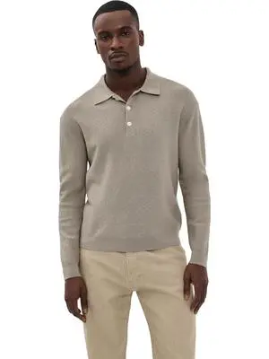 FRAME Long Sleeve Polo Sweater - Warm Grey