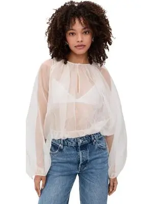 FRAME Sheer Balloon Blouse - Cream