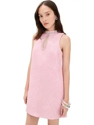 English Factory Rhinestone Embellished Tweed Mini Dress - Pink