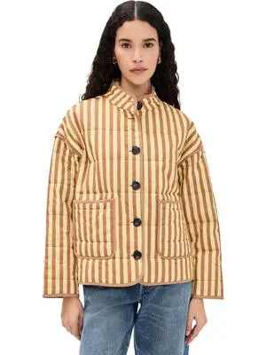 Avec Les Filles Striped Box Quilted Jacket - Butter/natural Stripe