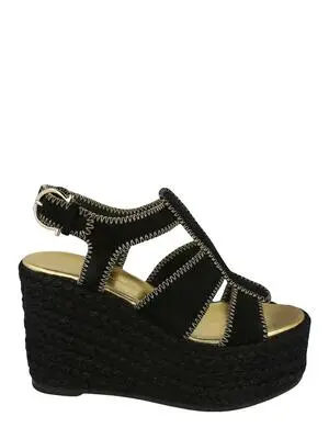 FERRAGAMO Renee Wedge Espadrilles - Black