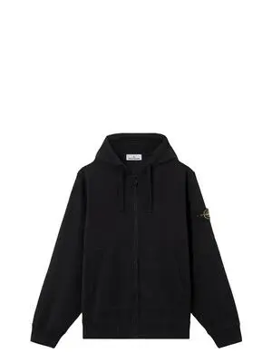 Stone Island Organic Cotton Fleece Zip-up Sweatshirt - Black