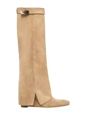 DOLCEVITA Knee High Wedge Boots - Sand Suede