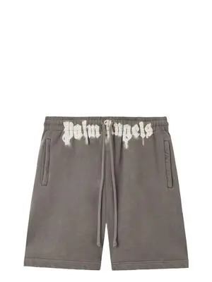 Palm Angels Waist Graffiti Logo Sweatshorts - Grey