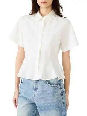 Steve Madden Porter Pleat Button-up Shirt - White