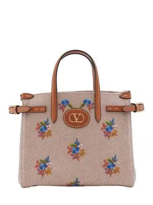 Valentino Garavani Antibes Flower Embroidered Canvas Tote - Tobacco