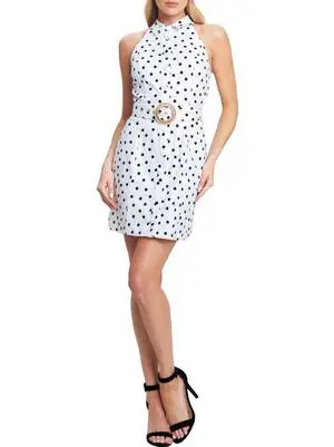 FLYING TOMATO Polka Dot Belted Minidress - White Black