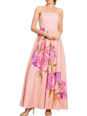 FLYING TOMATO Print Strapless Cotton Maxi Dress - Light Pink