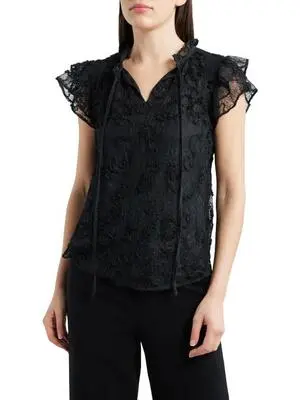Anne Klein Ruffle Sleeve Lace Top - Anne Black