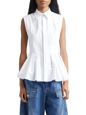 Sportmax Certosa Pleated Poplin Peplum Top - Optical White