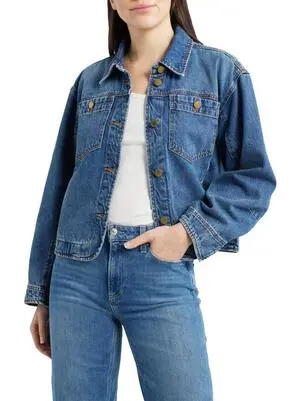 Wit & Wisdom Cropped Denim Trucker Jacket - Mid Blue Artisanal