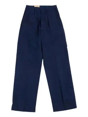 FORTELA Double Pleat Cotton Trousers - Blue
