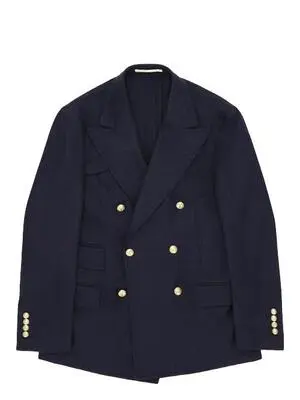 FORTELA Classic Double-breasted Merino Wool Blazer - Blue