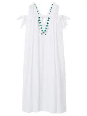 FORTELA Afef Deep V-neck Cotton Dress - Ecru