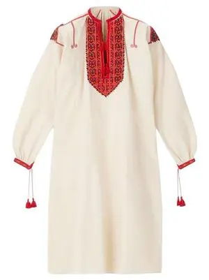 FORTELA Afra Embroidered Cotton Kaftan Dress - Ecru