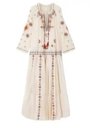 FORTELA Arsia Navajo Crochet Caftan Dress - Beige