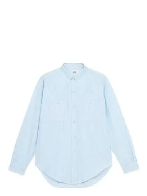 FORTELA Woven Striped Patch Pocket Shirt - Light Blue