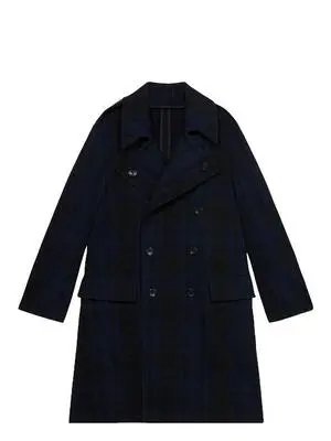 FORTELA Winston Double-breasted Checked Wool Coat - Navy Blue