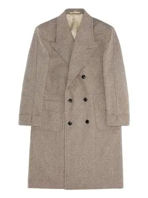 FORTELA Double Breasted Herringbone Bogart Coat - Beige
