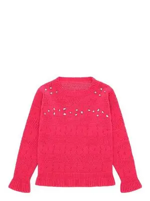 FORTELA Beaded Crew Neck Sweater Red