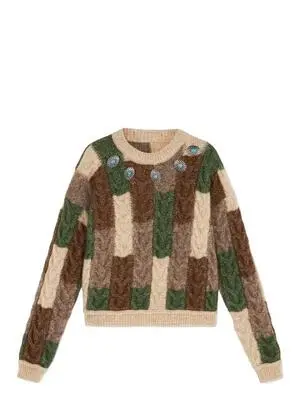 FORTELA Patchwork Crew Neck Sweater - Multicolor