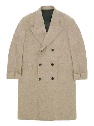 FORTELA Double-breasted Herringbone Coat - Beige