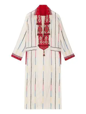 FORTELA Adish Bicolor Muslin Caftan - Ecru