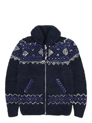 FORTELA Navajo Pattern Merino Wool Cardigan - Navy Blue