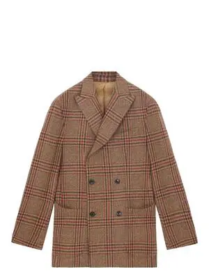 FORTELA Double-breasted Plaid Jacket - Camel