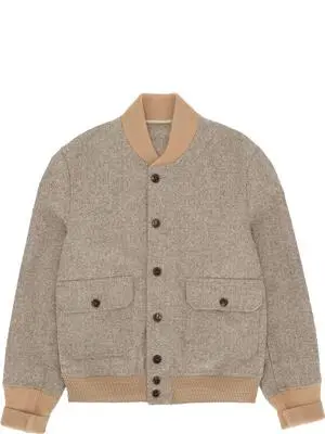 FORTELA Herringbone Wool Bomber Jacket - Beige