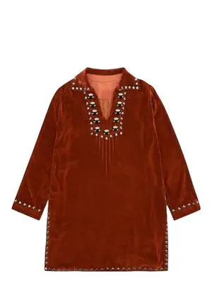 FORTELA Velvet Shirt With Studs - Brown